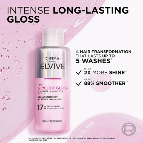 Elvive Glycolic Gloss Tratamento de Laminação de 5 Minutos com Ácido ...