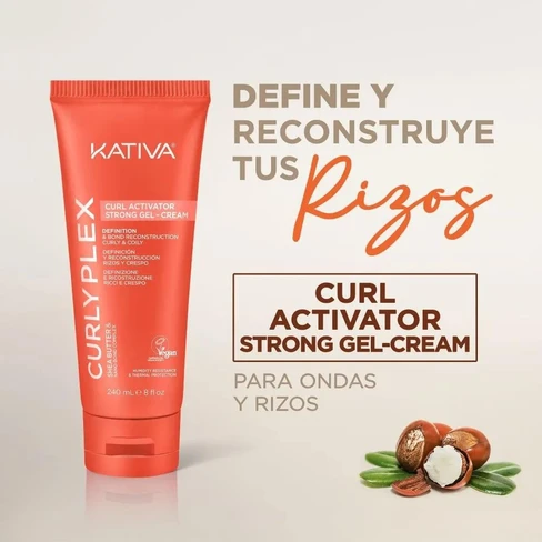 Kativa Curly Plex Gel-crema activador de rizos fuerte Definición y ...