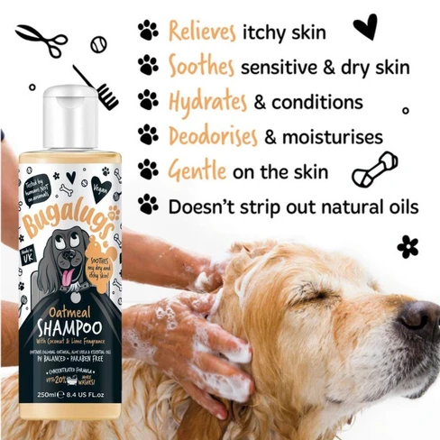 Bugalugs Oatmeal Shampoo de Aveia para Cão com Fragrância de Coco e ...