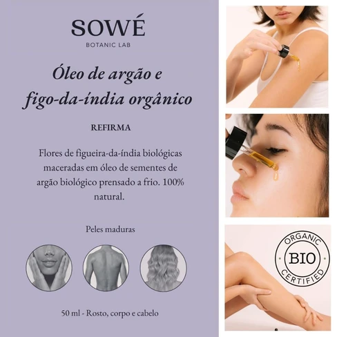 Sowé Óleo de Figo-da-Índia e Argão Bio Refirmante para Rosto, Corpo e ...